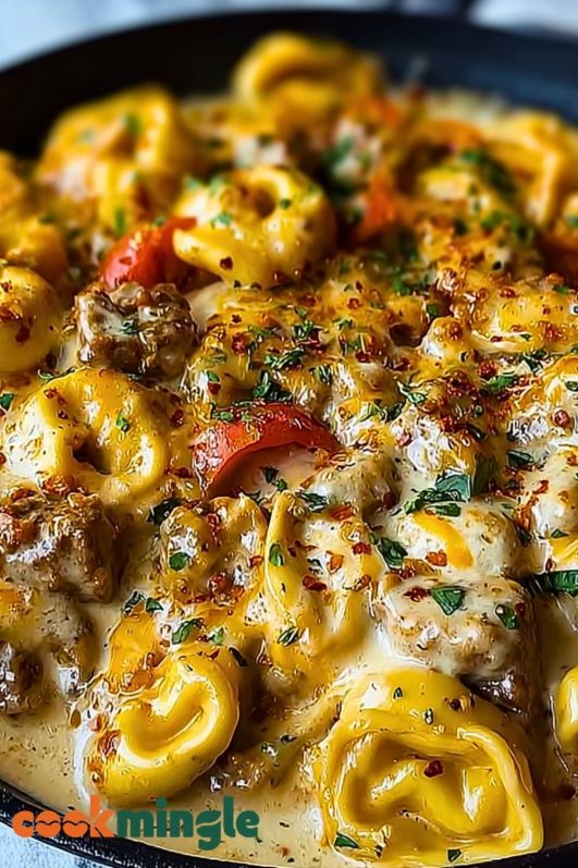 The Best Loaded Cajun Alfredo Tortellini Skillet Recipe - Cook Mingle