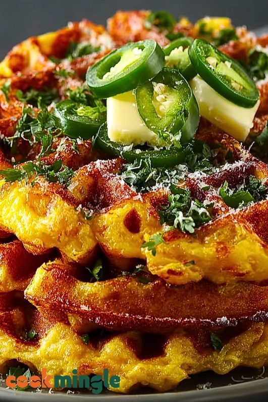 Spicy Cheddar Jalapeño Cornbread Waffles - Cook Mingle
