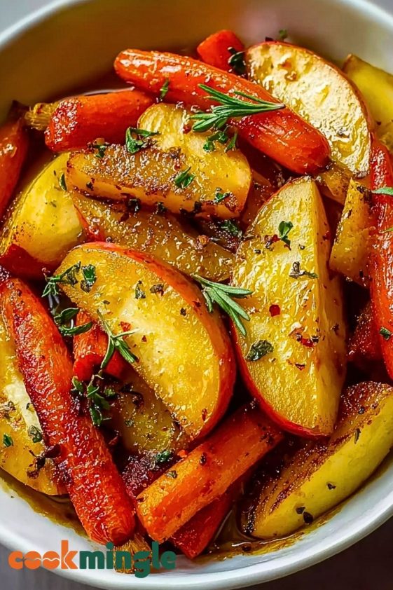 Sweet & Savory Maple Dijon Roasted Apples and Carrots - Cook Mingle