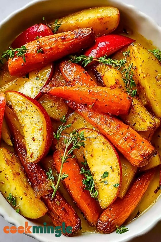 Sweet & Savory Maple Dijon Roasted Apples and Carrots - Cook Mingle